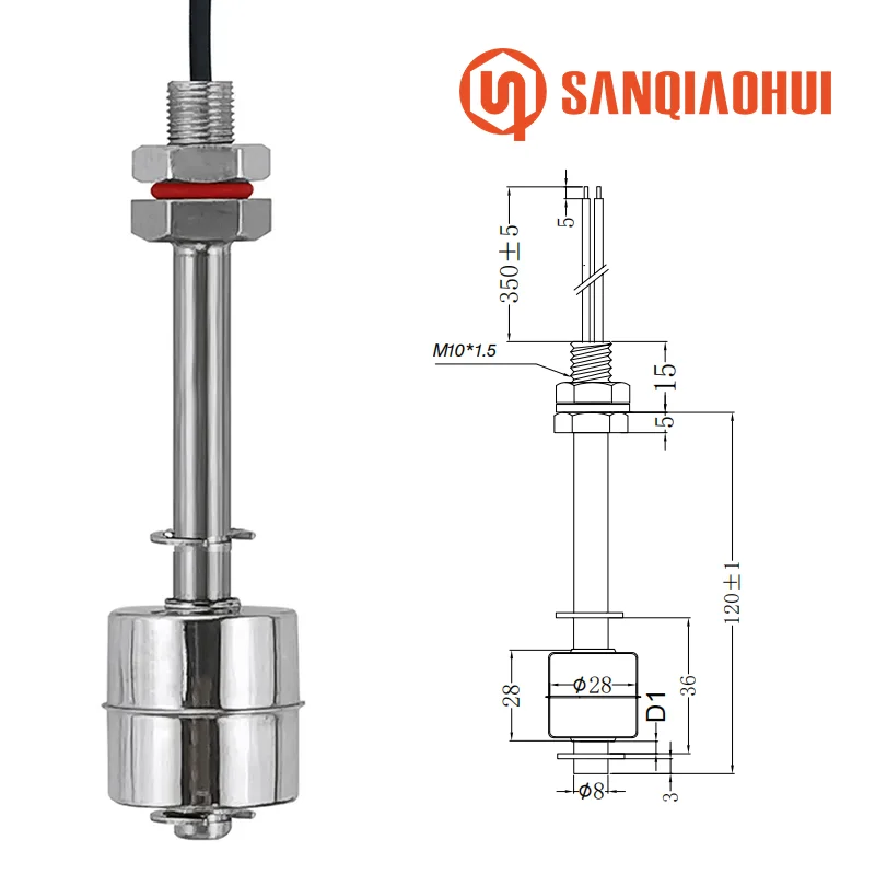 Sqh107 High Temperature Stainless Steel Float Level Switch Vertical Horizontal Installation 110v ...