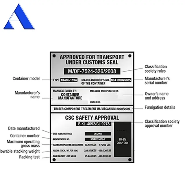 Stainless Steel Shipping Container CSC Plate,Container CSC Plate ...
