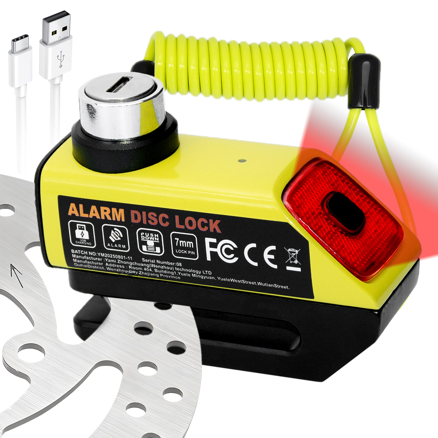 Alarm Disc Lock with Tail Light JGFS8308 | UMEDO Lock