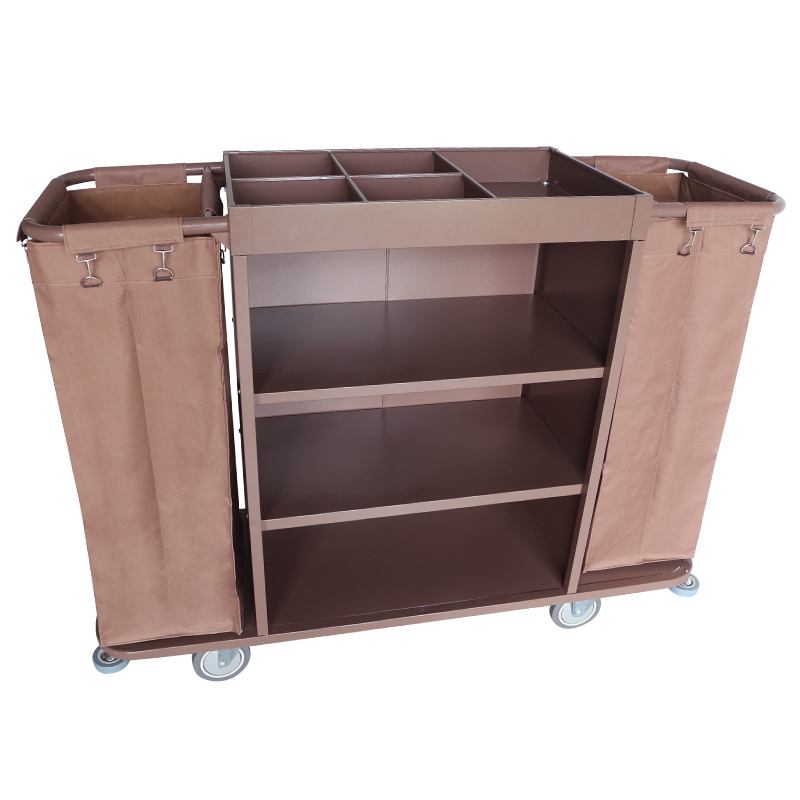KJ-F005 Hotel Room Cleaning Trolley Brown Metal Housekeeping Maid Cart ...