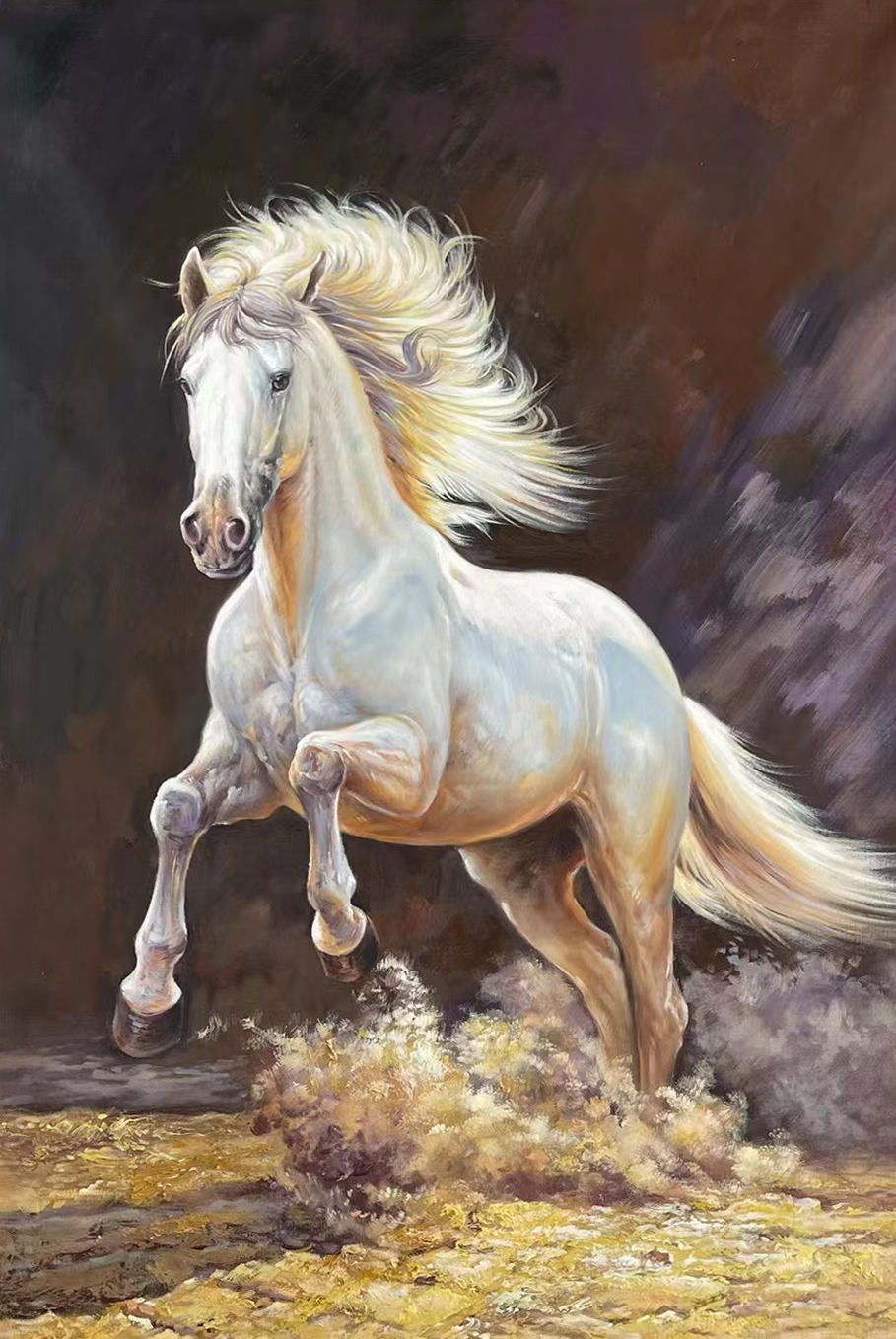 High Quality Galloping White Horse, Running Horse, 100% Hand Painted ...