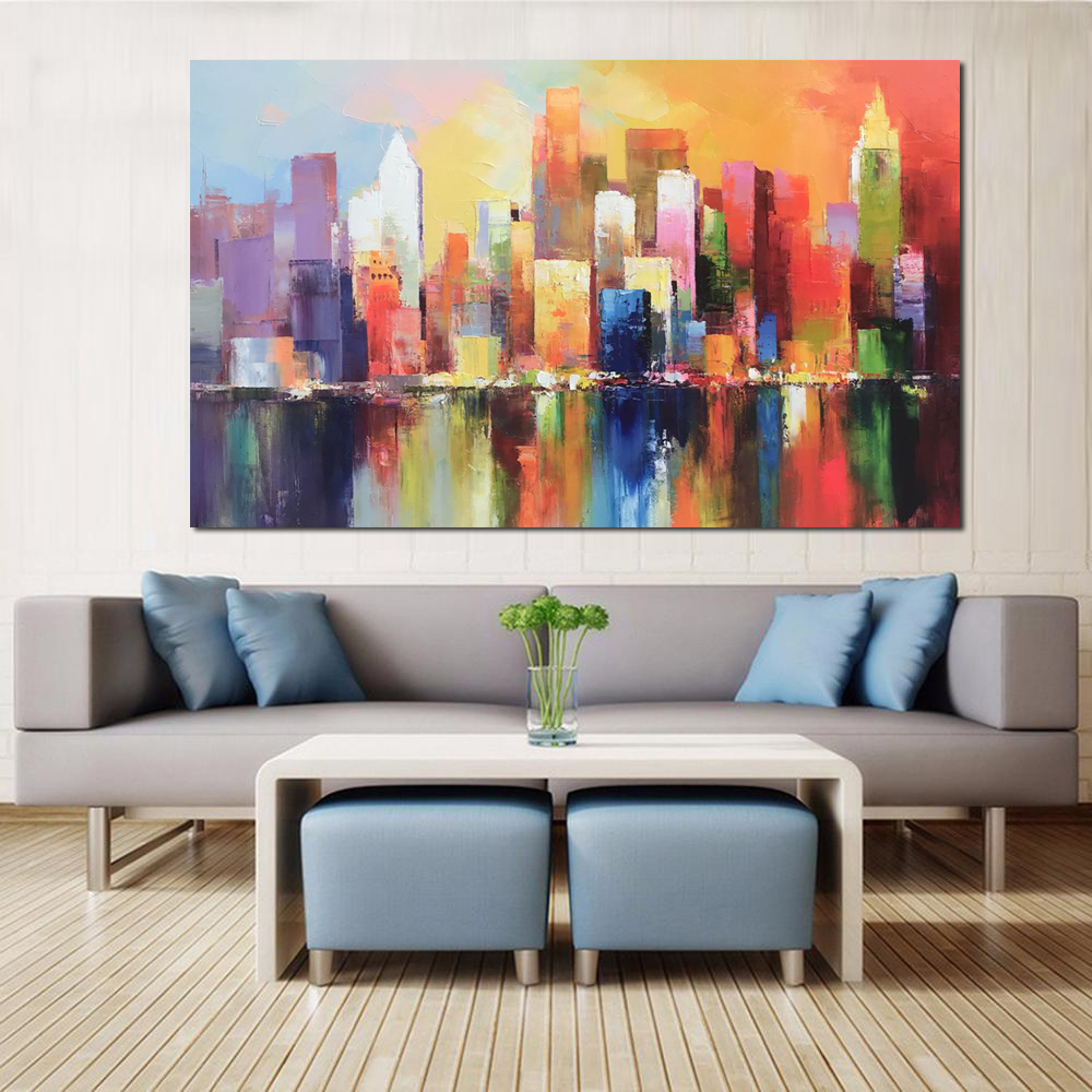 New York City Oil Painting, Hand Painted Artworks, Wall Decor Living ...