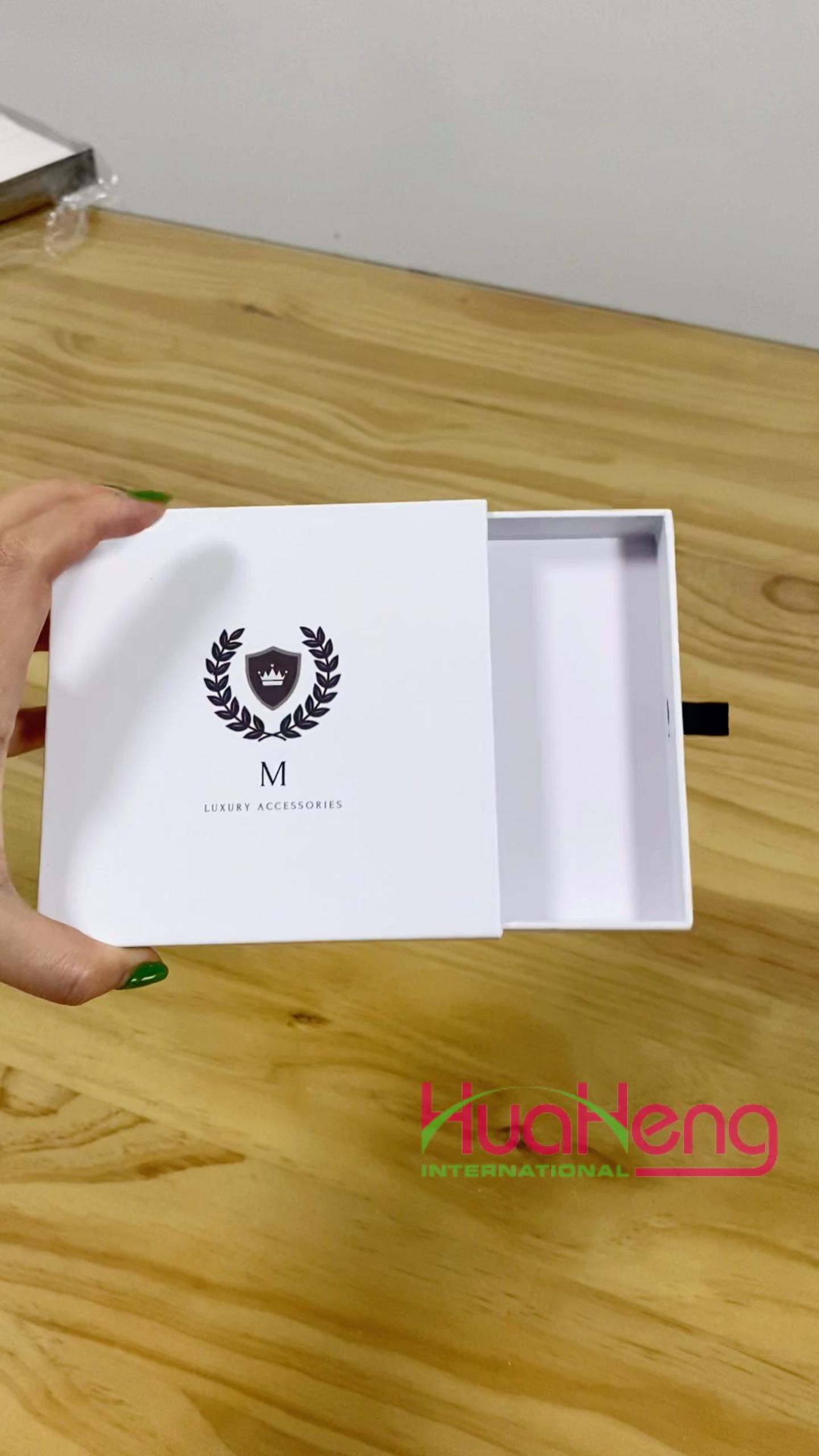Elegance Packaging: Introducing Hua Heng's Custom White Drawer Boxes with Black Ribbons ...