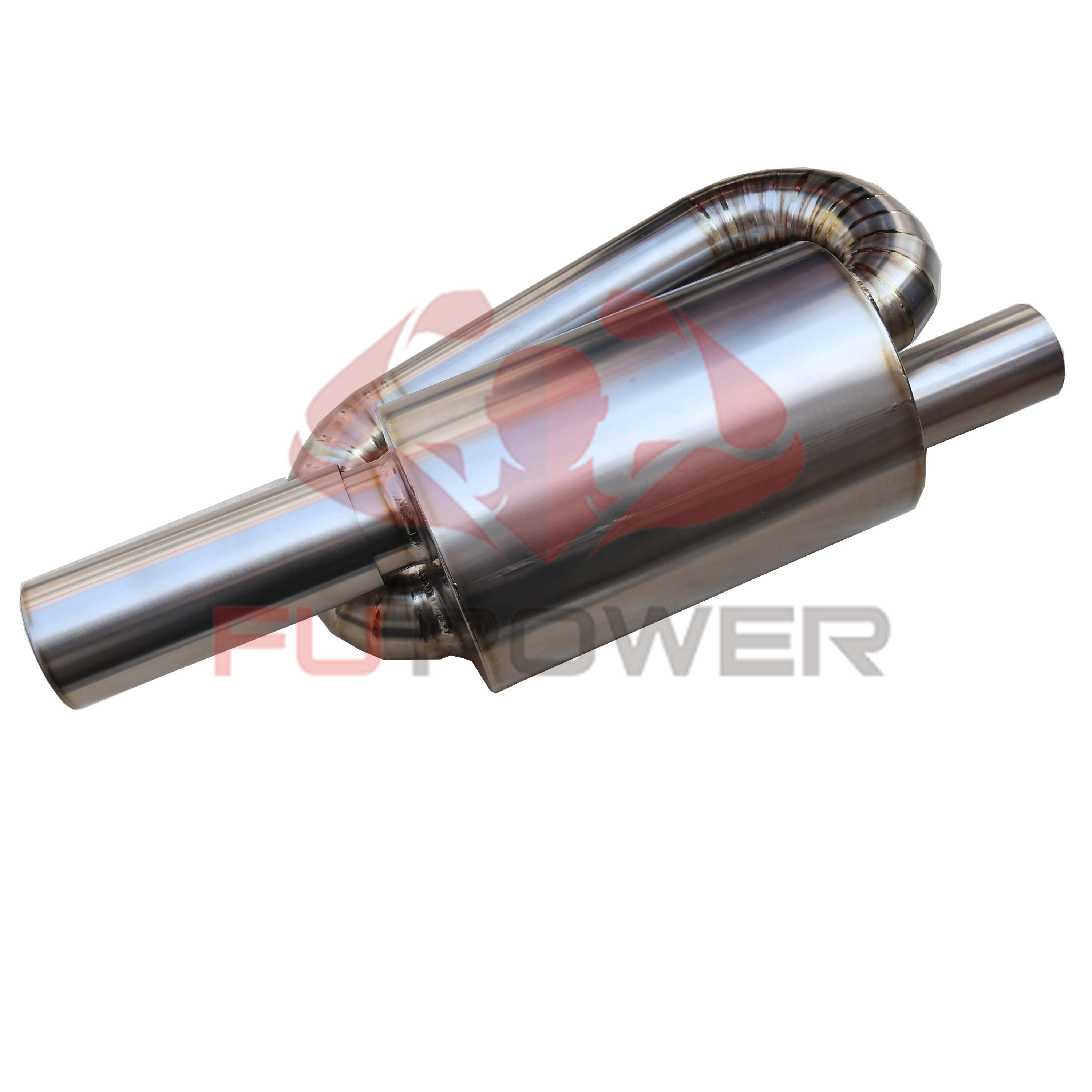 UNIVERSAL 2.5" INLET LOWER OFFSET ROUND TWIN-LOOP MUFFLER two loomp muffler