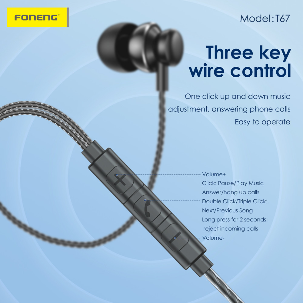 FONENG in-ear Heavy Bass Earphone TypeC Interface Wired Earphone T67 - FONENG