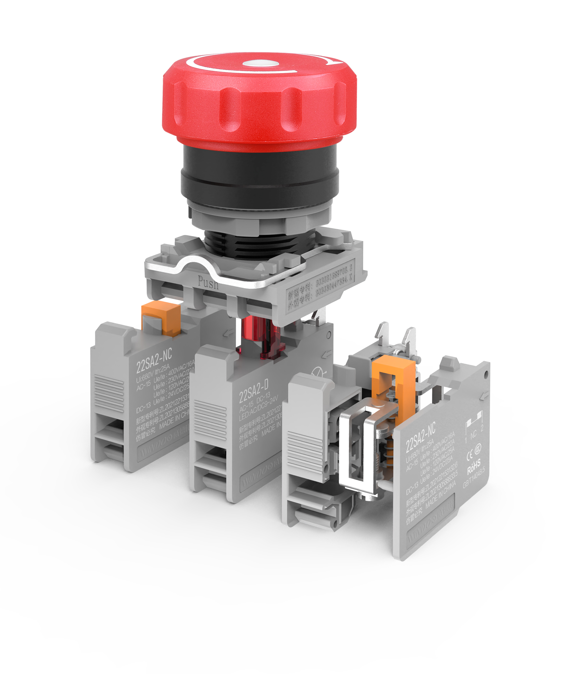 25A Screw-in Connection 22mm Customizable Metal Head Emergency Stop ...