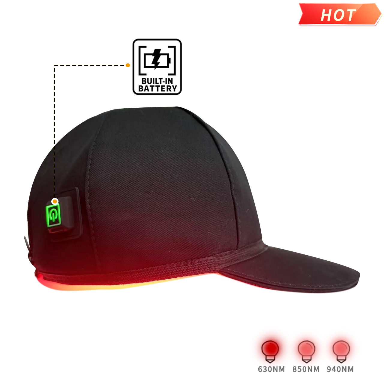 Built in Battery Infrared LED Red Light Therapy Cap with 630nm 850nm ...
