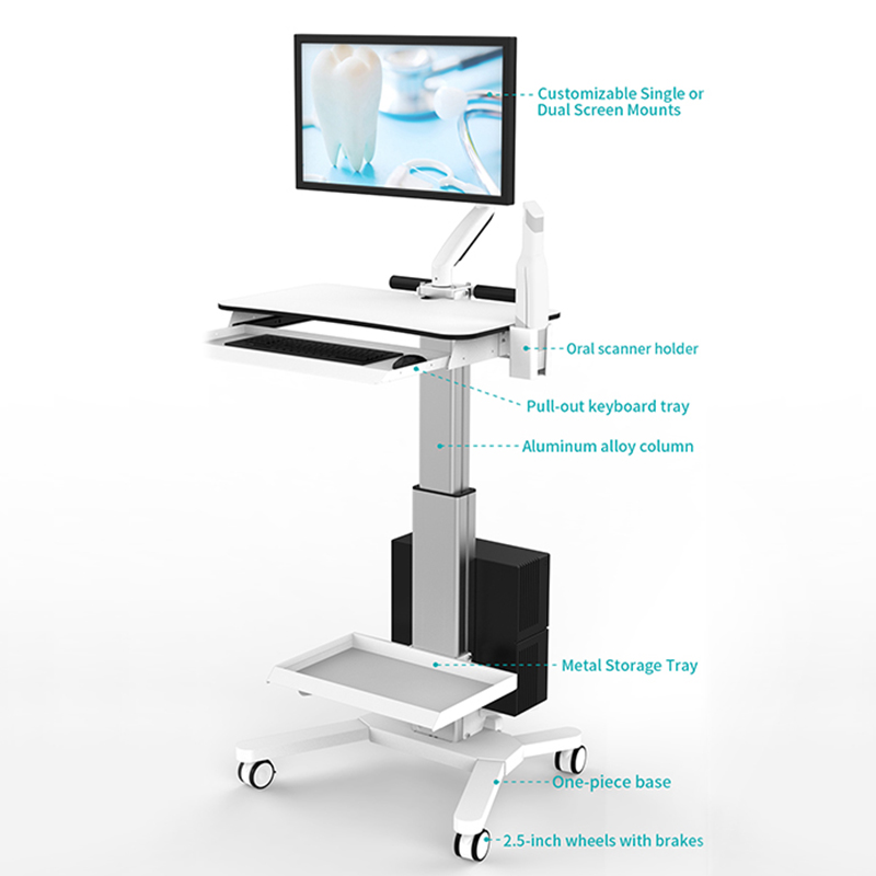 All in One Workstation Height Adjustable Mobile Medical Laptop Cart ...