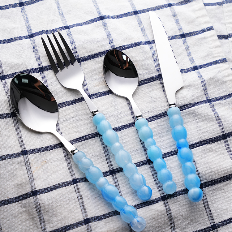 Stainless Steel With Plastic Handle Flatware Set Imitation Pearl ...