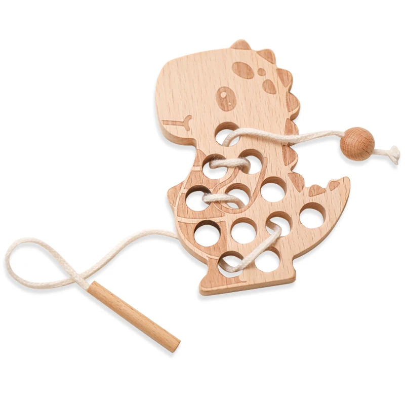 Montessori Wooden Dinosaur Threading Board for Children's Fine Motor ...
