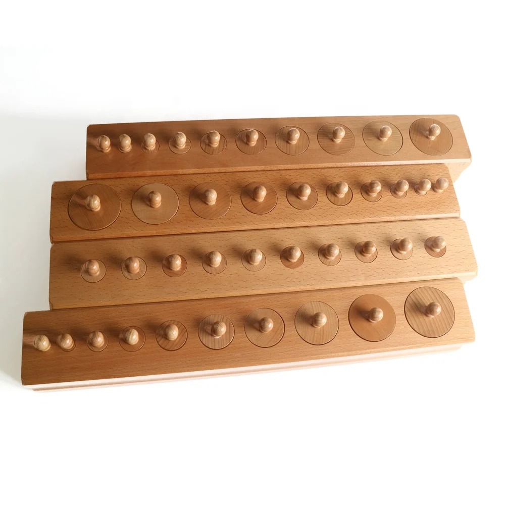 Beech Knobbed Sensorial Cylinder Blocks Montessori Educational Material ...