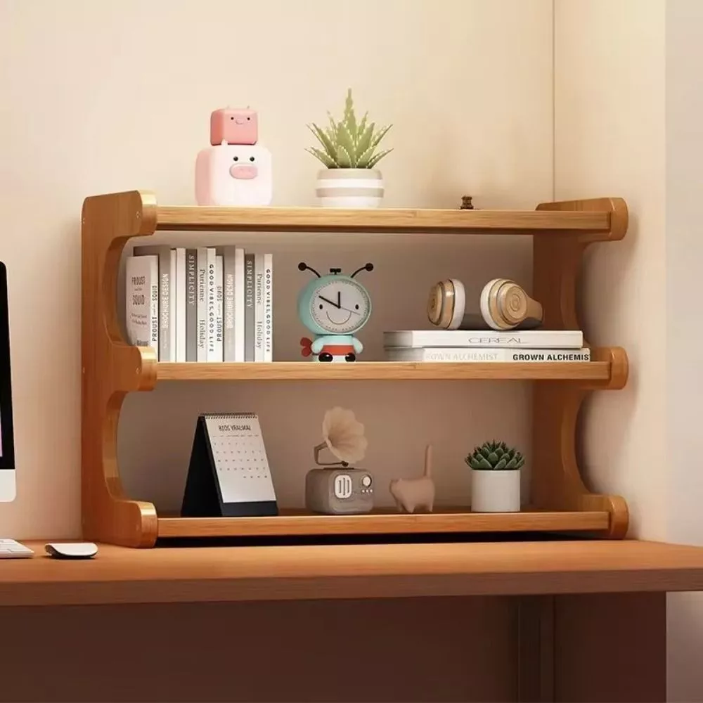 Bamboo Compact Wood Tabletop Stand 2/3 Tiers Desk Bookshelf Living Room ...