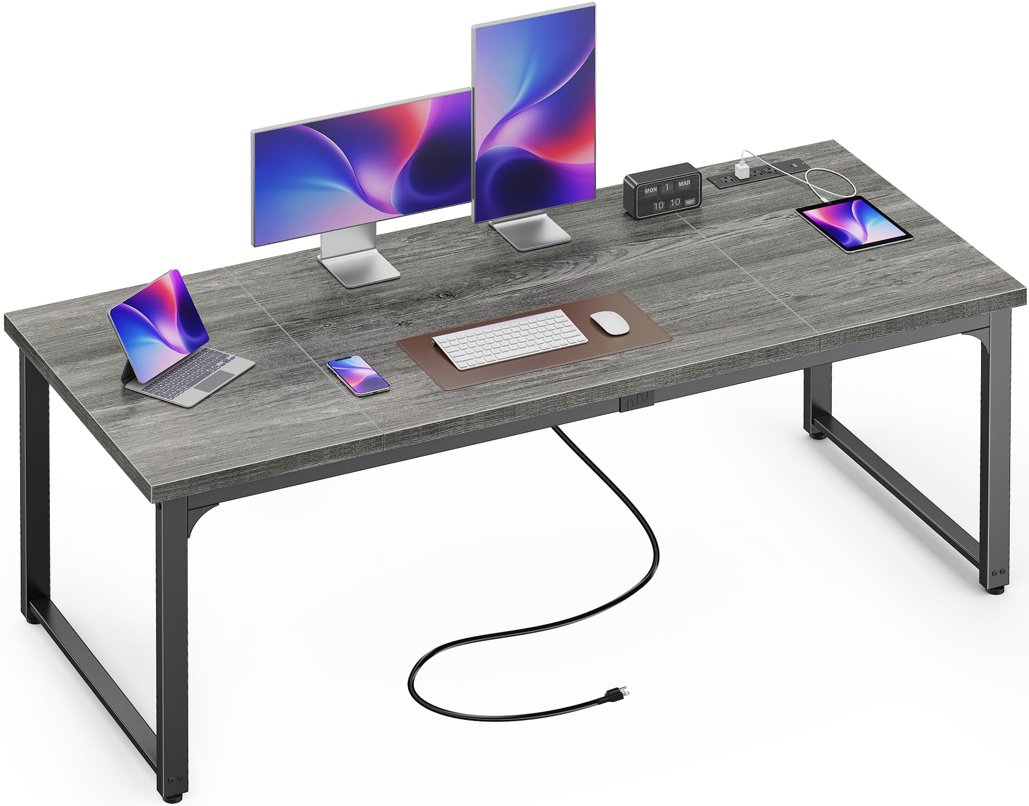 63 Inch Desk with Power Outlets & USB-C, Deeper & Thicker Desktop ...