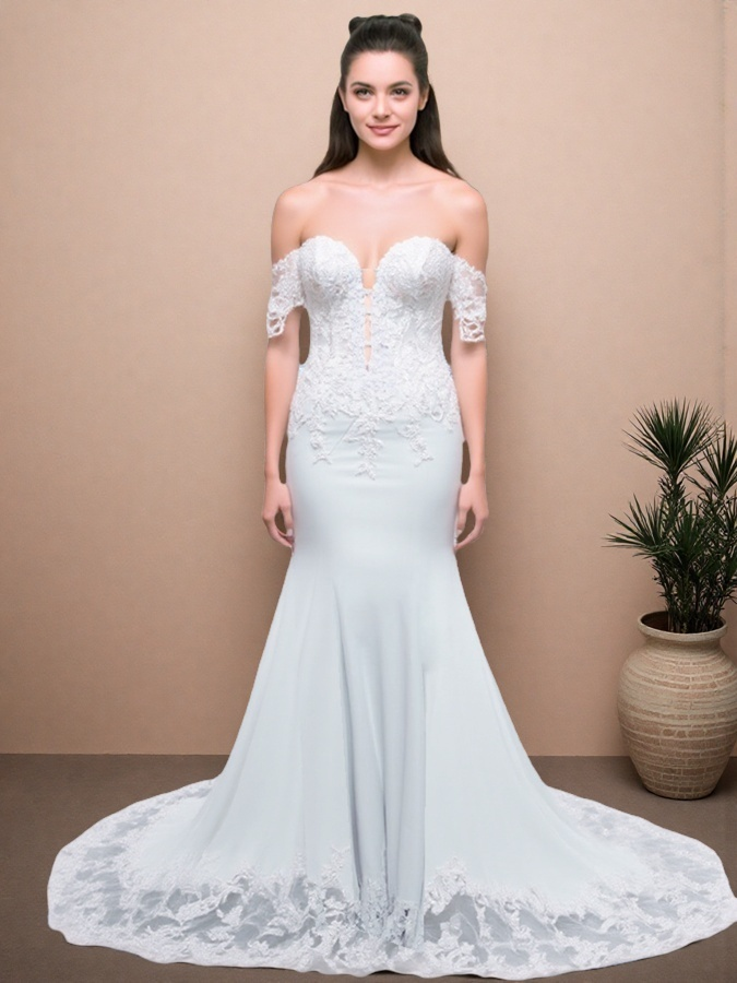 RSW2197 Made to Order Off Shoulders Lace Mermaid Wedding Dress with Cut ...