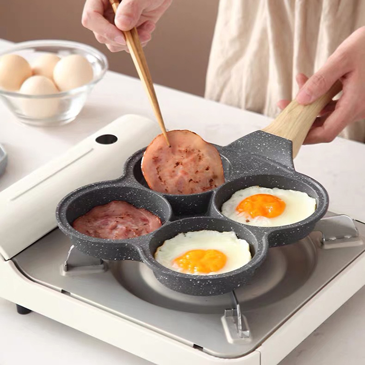 4 in 1 Mini Four Hole Egg Pan Nonstick Cooking Grill Pan Divided Wooden ...