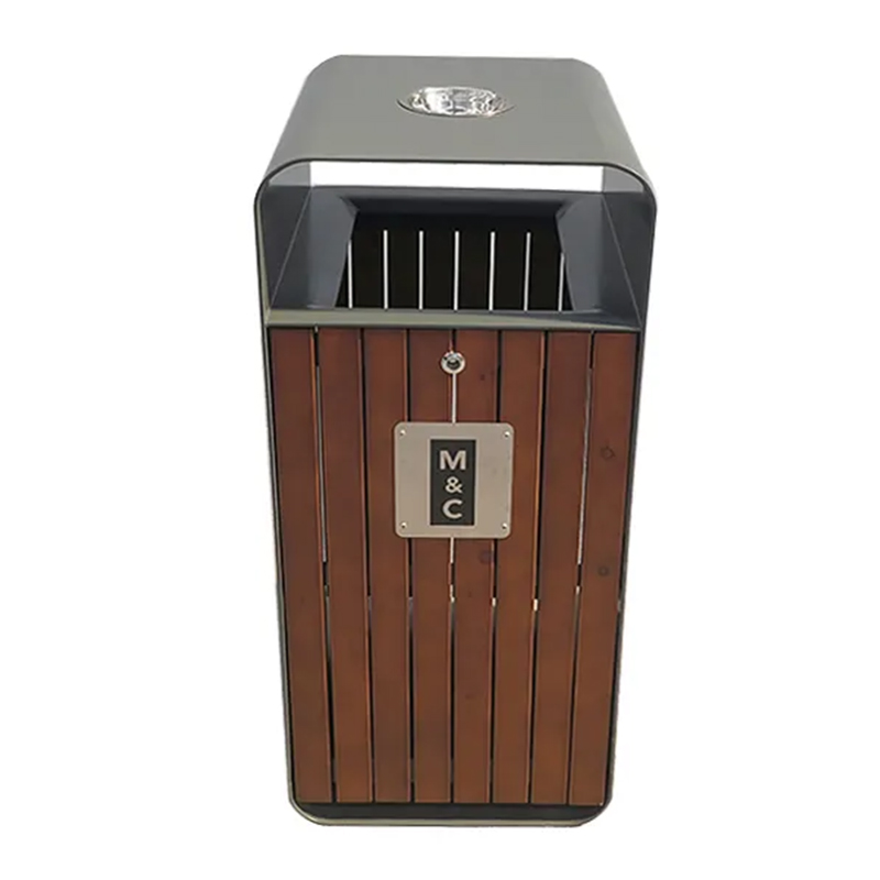 Outdoor Public Commercial Wood Garbage Can Trash Bin | Wood Trash Bin