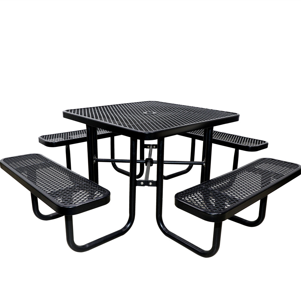 Outdoor 46" Expanded Metal Square Commercial Picnic Table with Bench ...