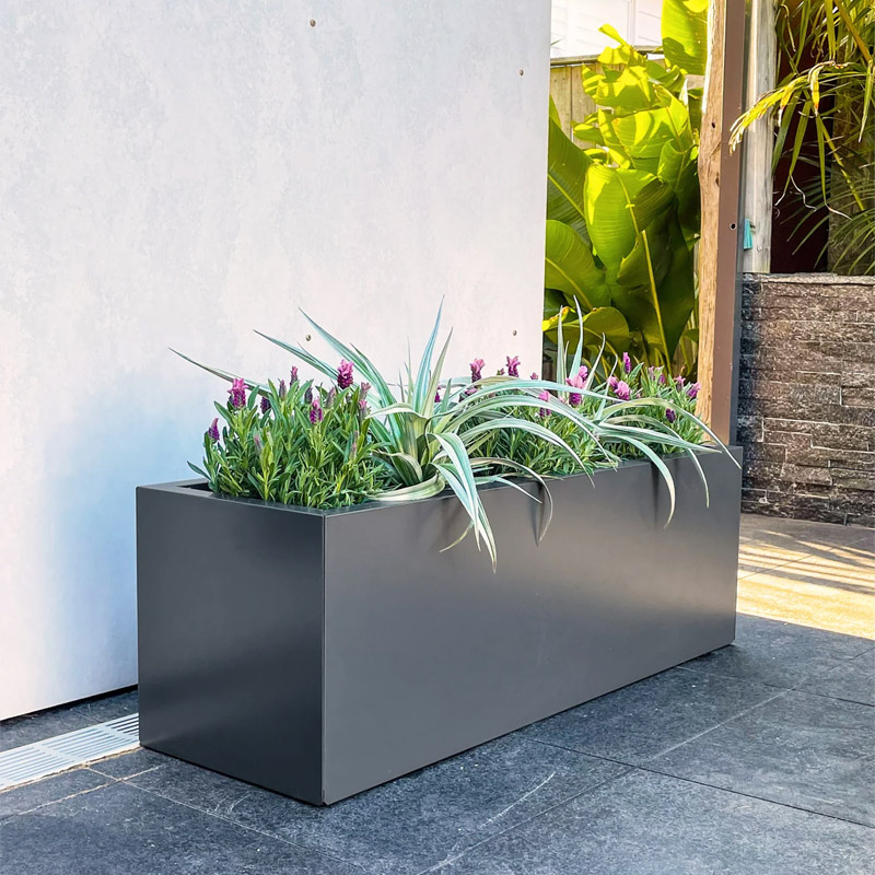 Public Space Outdoor Rectangular Metal Planter Planting Container | Arlau