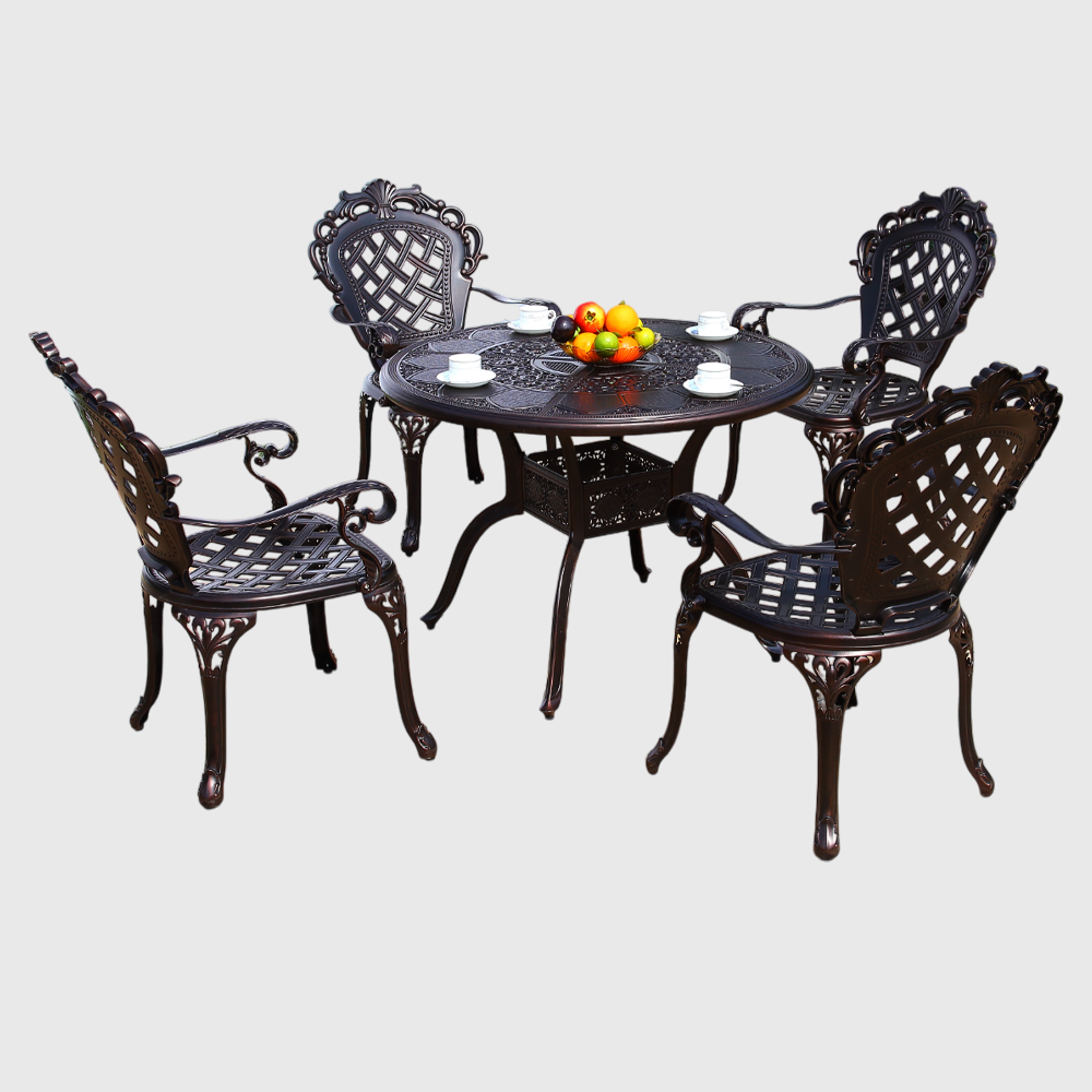 Cast Aluminum Round Table and Chairs Waterproof Outdoor Patio Dining ...