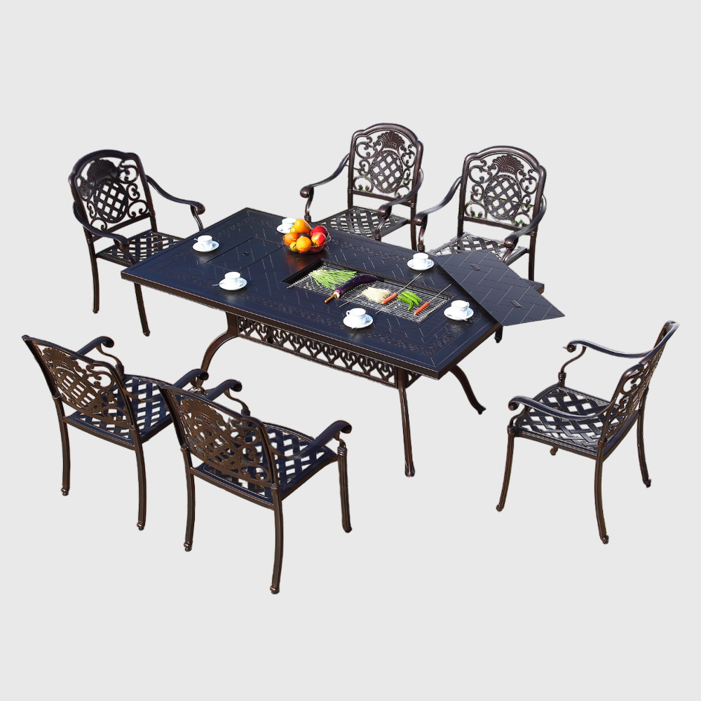 9-piece Cast Aluminum Outdoor Table and Chairs Classic Retro Patio Dining Set for 8 People | Arlau