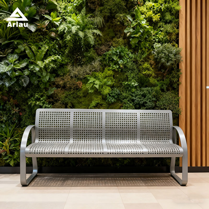 Silver Perforated Metal Bench | Outdoor Commercial Grade | Arlau | Arlau