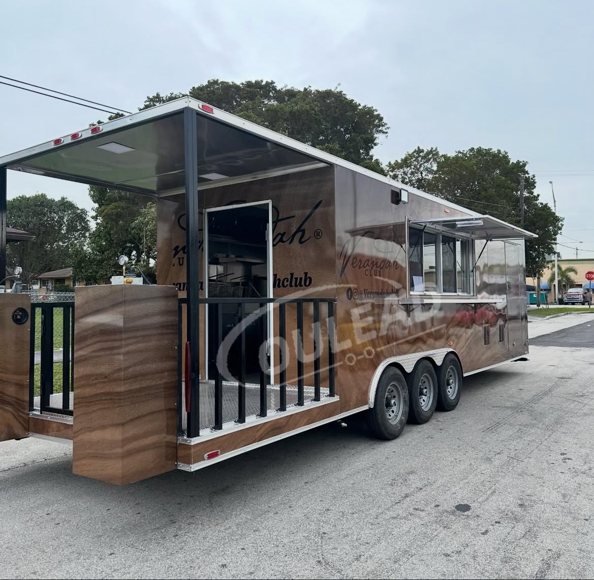 Wood-Textured Triple-Axle Custom Food Trailer | Manufacturer-Built ...