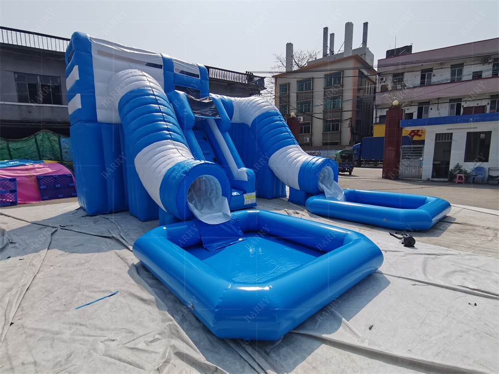 Blue Double Lanes Tunnel Inflatable Waterslide for Backyard Kids Party ...