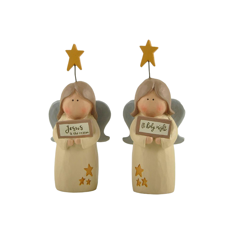 Fall Decorations, S/2 Christmas Angels with Stars 4.06''tall, Tabletop ...