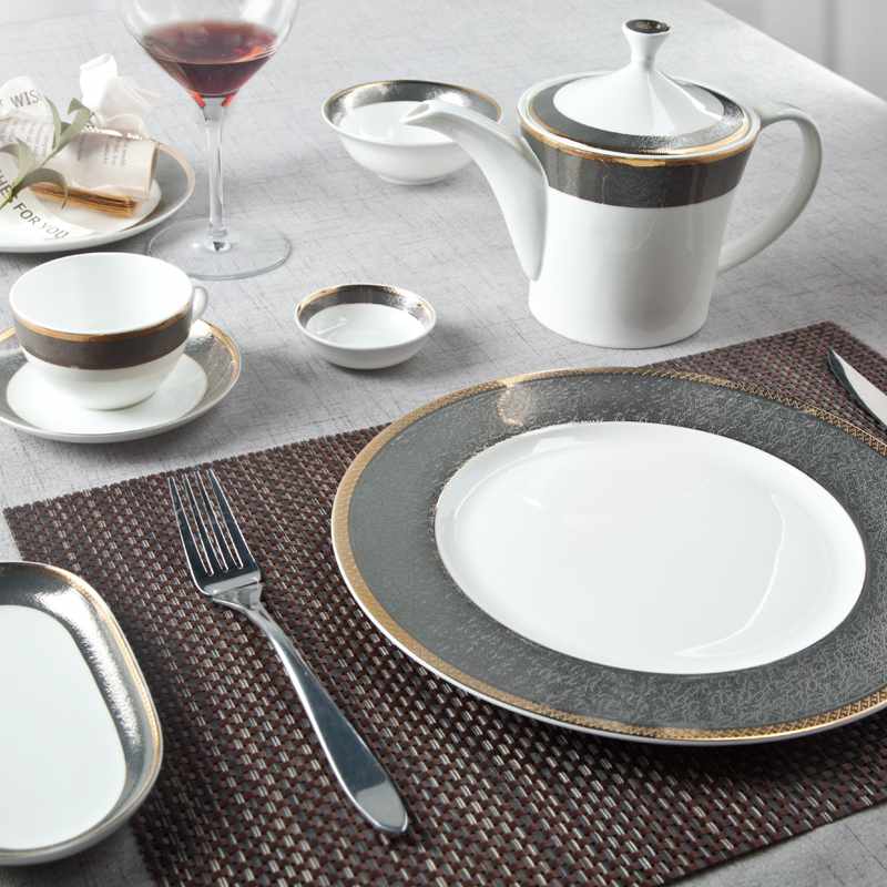 Find Classic Style Grey Decal Fine Bone China Dinnerware with Golden Rim