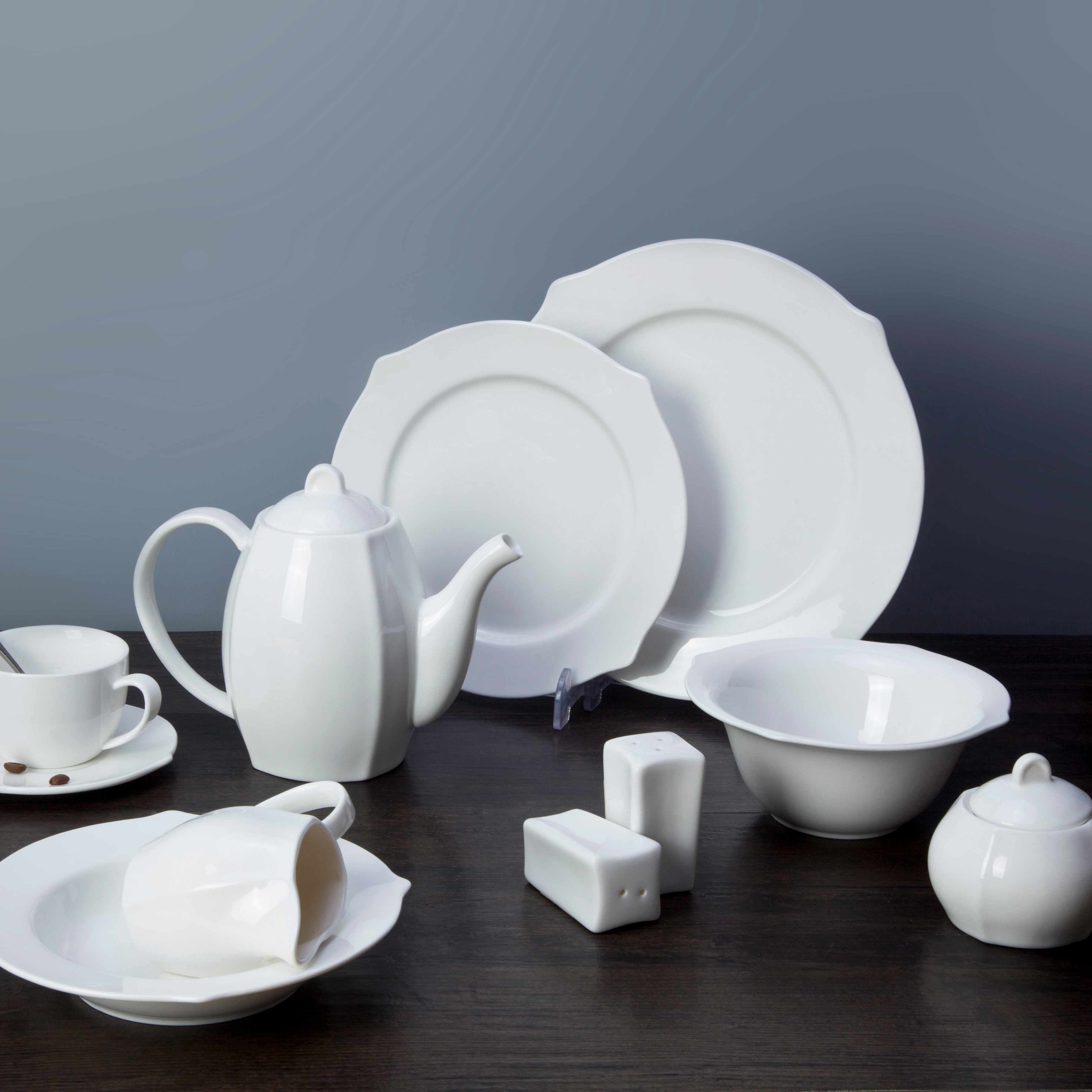 9 Piece Restaurant Modern White Porcelain Dinnerware- Two Eight Ceramics