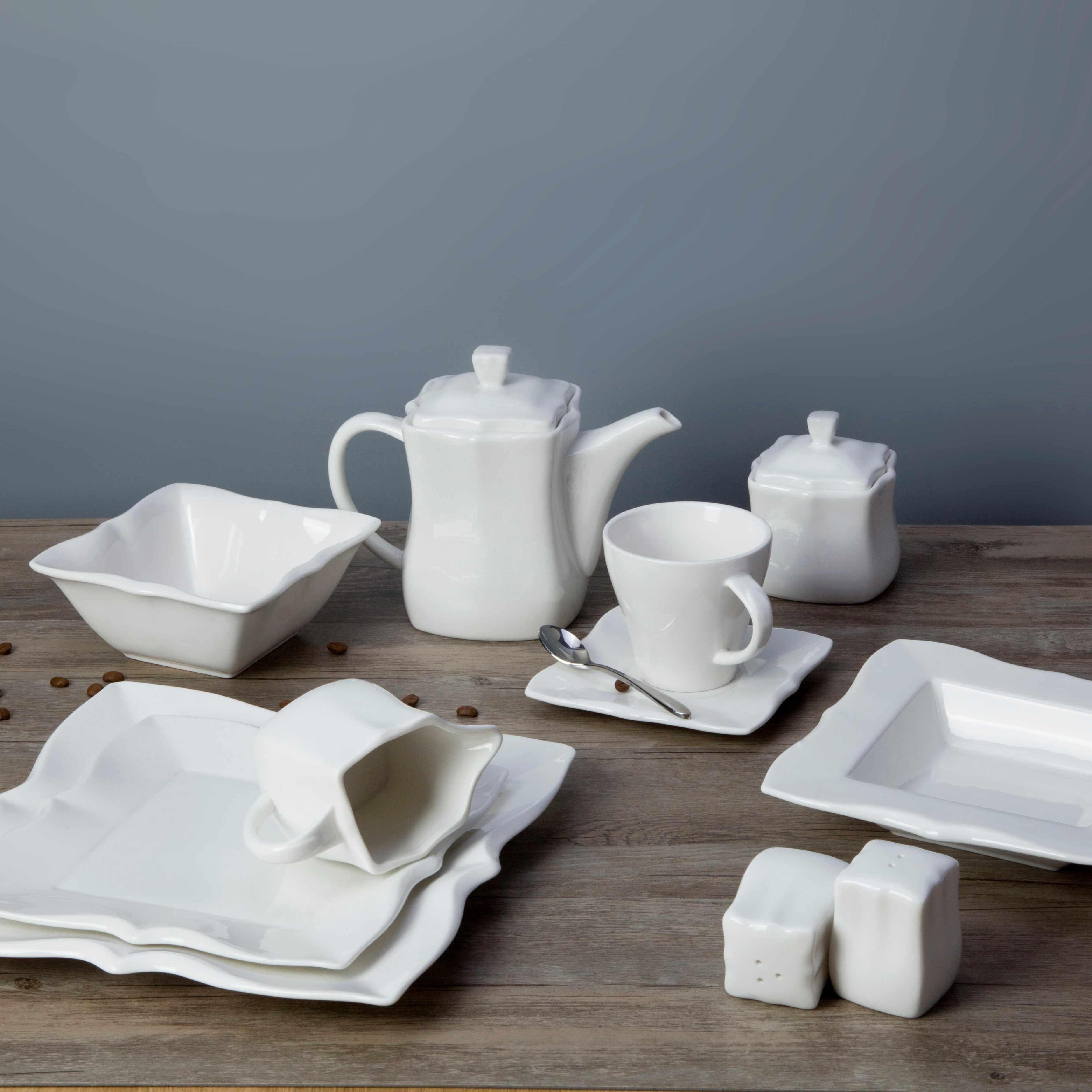 White Square Restaurant Plates Dinnerware Sets - Two Eight Ceramic