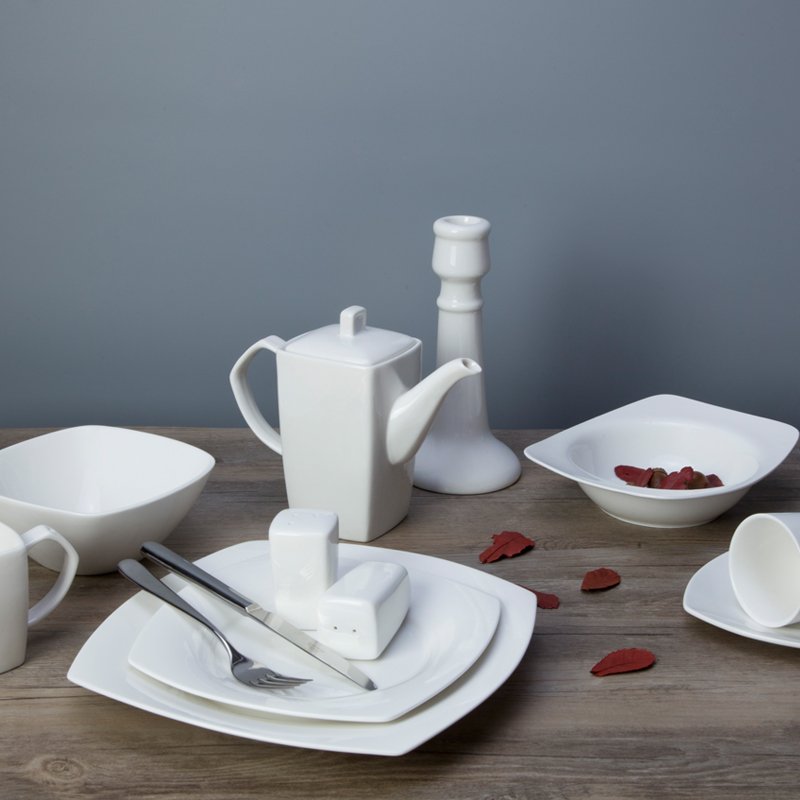 Elegant Dining: Square White Porcelain Dinnerware Set Adds ...