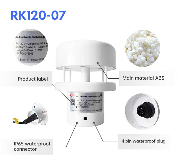 Rk120-07 Mini Ultrasonic Anemometer Ultrasonic Wind Speed Direction Sensor | Rika Sensors