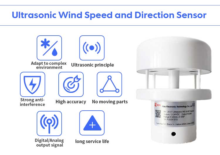 Rk120-07 Mini Ultrasonic Anemometer Ultrasonic Wind Speed Direction Sensor | Rika Sensors