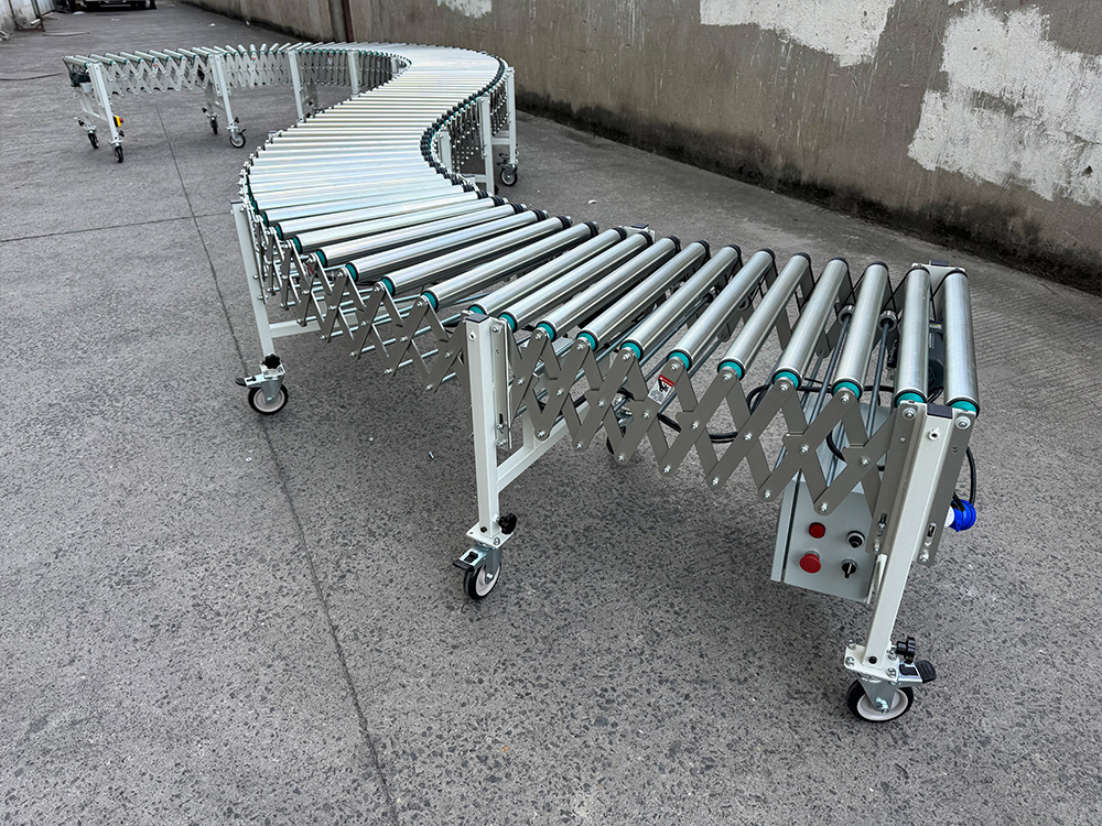 Transportador de rodillos motorizado, robusto y flexible para almacenes ...