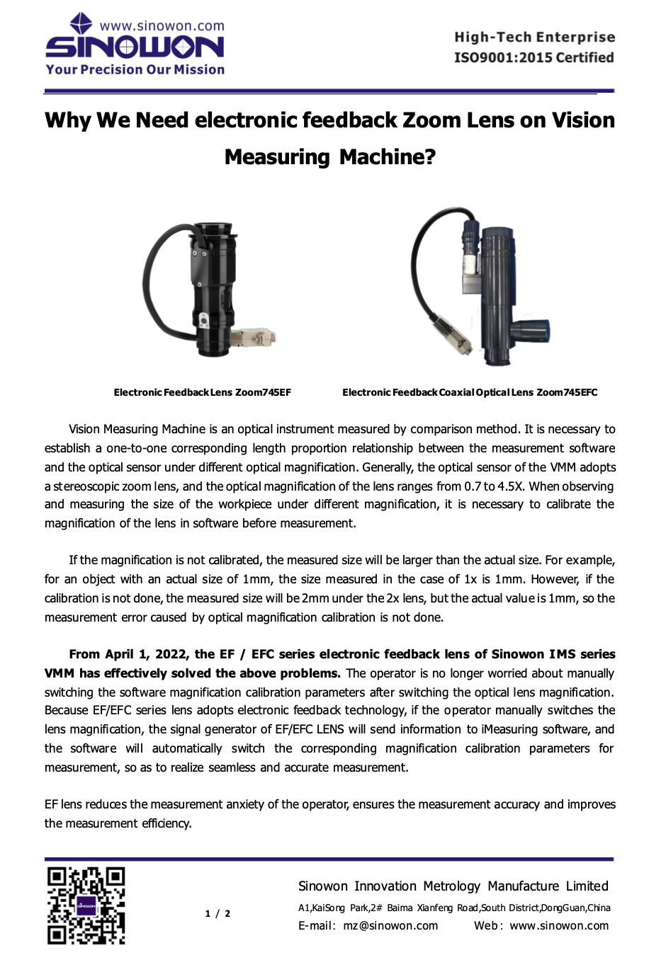 Why We Need Electronic Feedback Zoom Lens on Vision Measuring Machine?