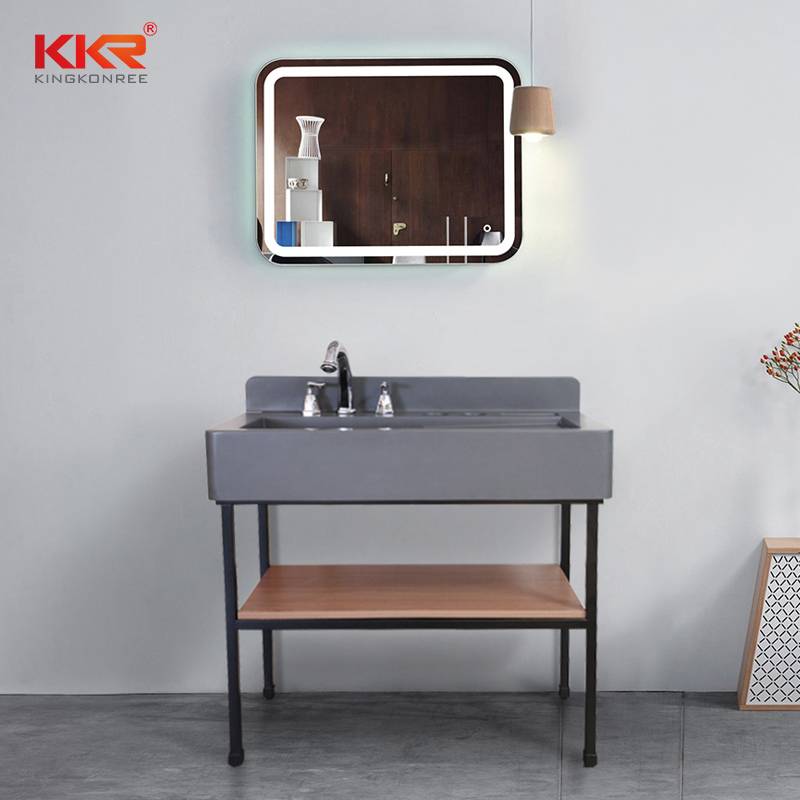 Solid Surface Resin Bathroom Sink with Lighted Mirror | Kingkonree
