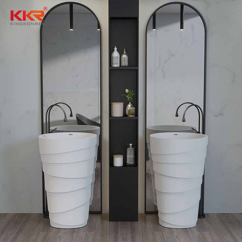Solid Surface Pedestal Wash Basin Luxury Hotel Standing Basin