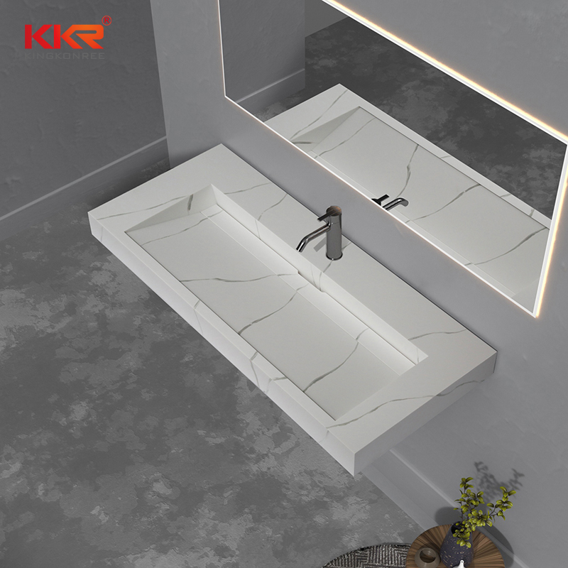 White Marble Carrara Solid Surface Bathroom Slope Sink Wash Basin KKR-M8858