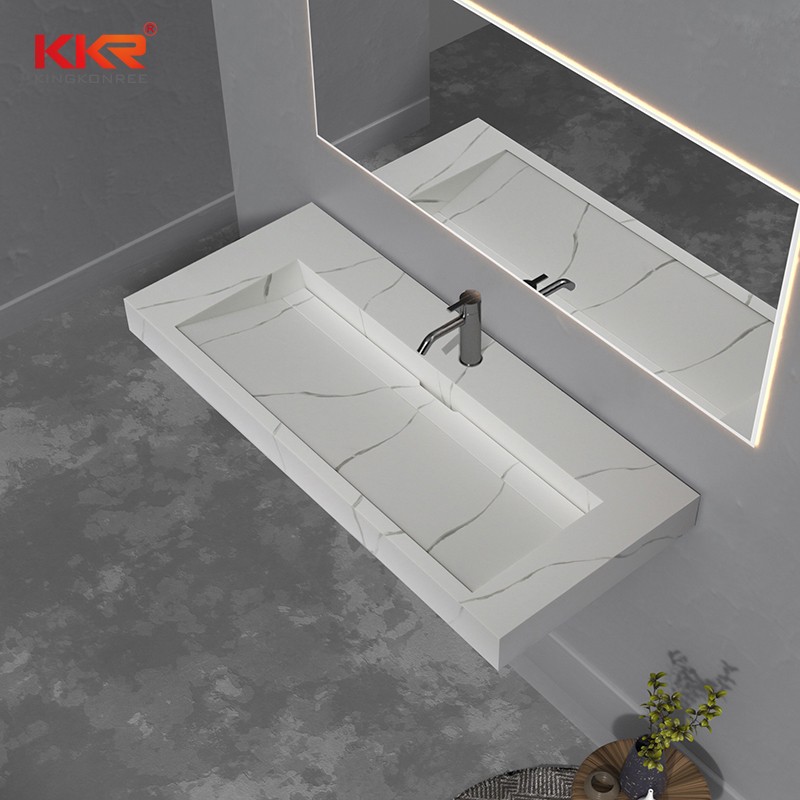 White Marble Carrara Solid Surface Bathroom Slope Sink Wash Basin KKR-M8858