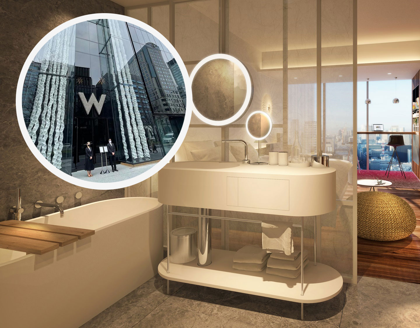 Five-star W Hotel Project in Japan Custom Size Vanity Solid Surface ...