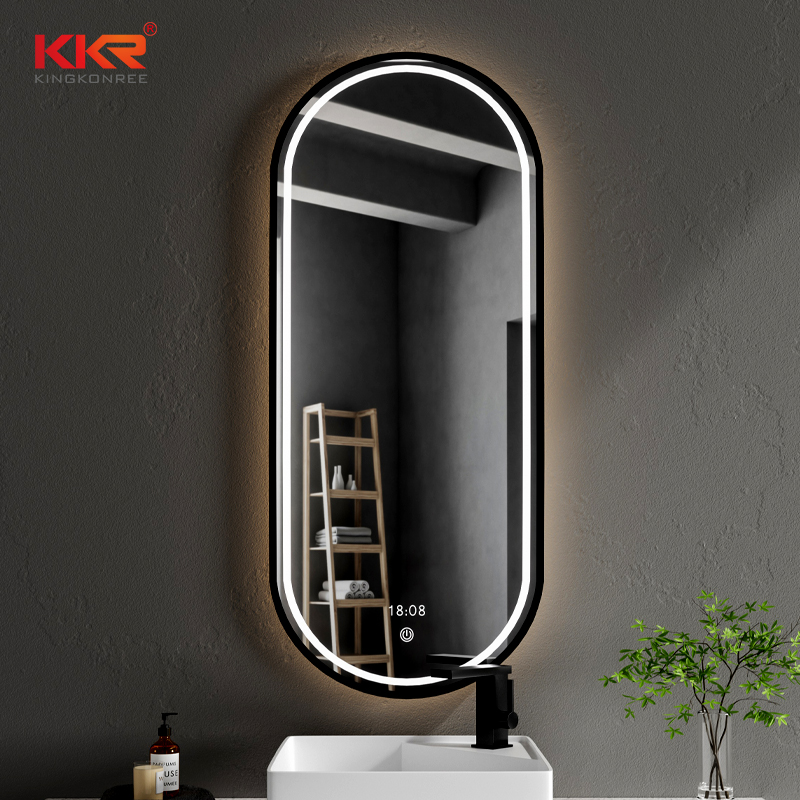 Smart Oval LED Bathroom Mirror with Time Display – Dimmable Backlit Vanity Mirror KingKonree ...