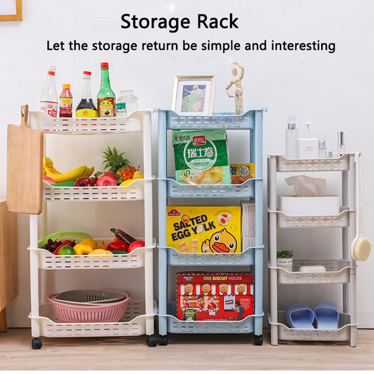 Three-layer Four-layer Plastic Storage Rack with Wheel Storage...