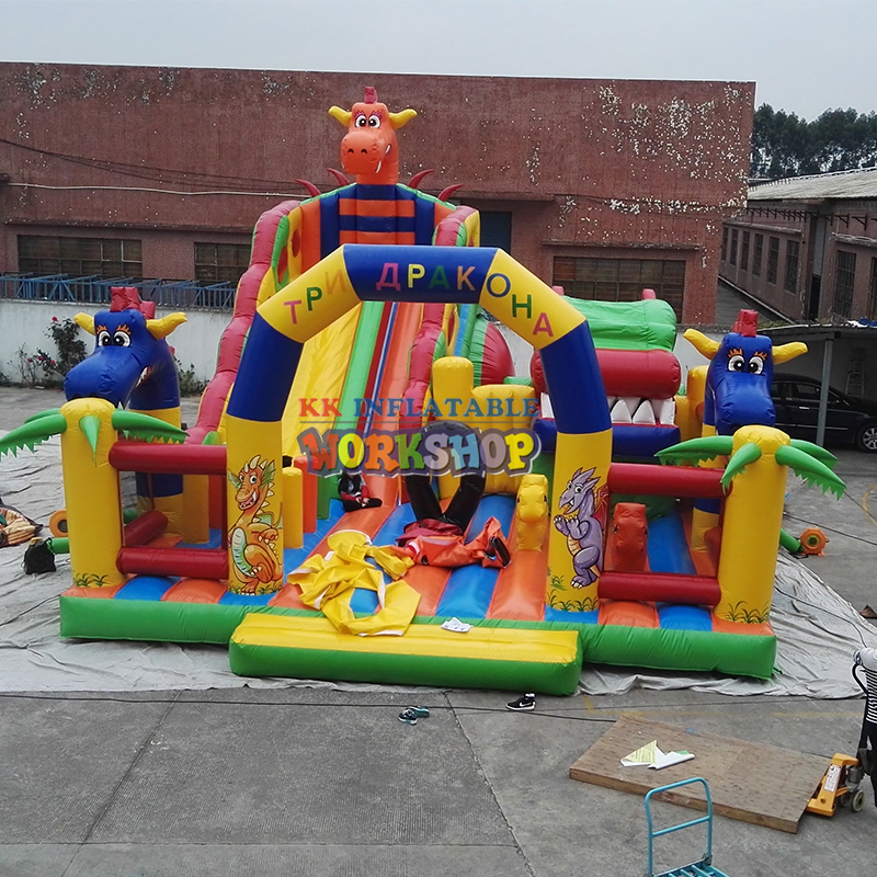 Dinosaur Land Inflatable Combo Inflatable Bounce House with Dry Slide ...