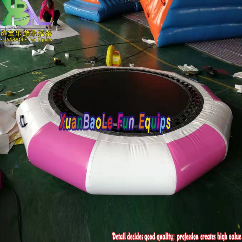 Inflatable Water Trampoline - Pink & White Kids Pool Bounce Platform ...