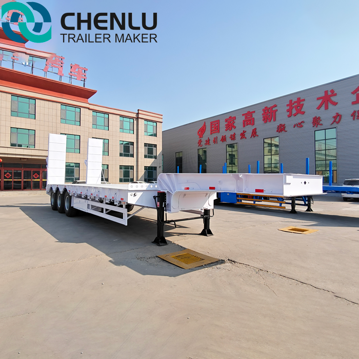 3 Axle 13m Lowbed Semi Trailer 60ton Mechanical Ladder Transport Heavy ...