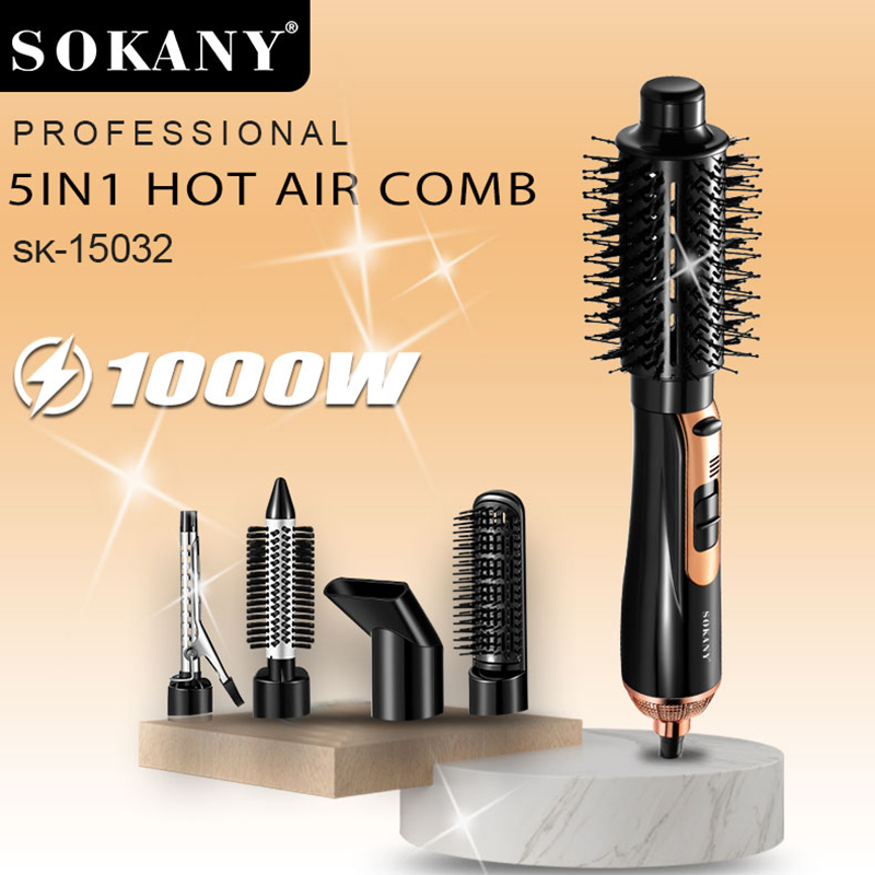 SOKANY SK-15032 1000W 5-in-1 Hot Air Comb with Curling & Straightening ...