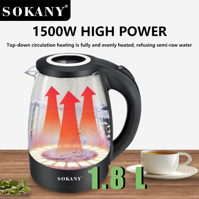 SOKANY SK-09067 1500W 1.8L High Borosilicate Glass Electric Kettle with ...