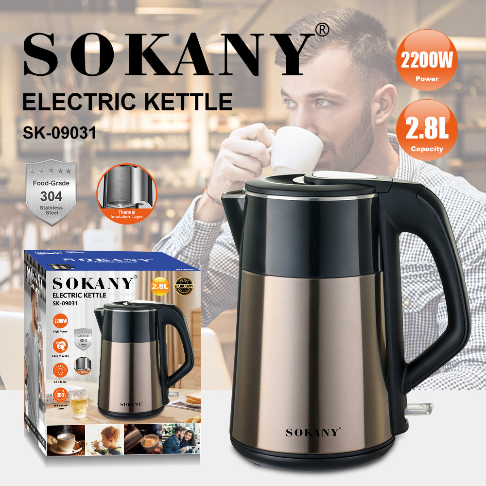 کتری برقی SOKANY SK-09031 | توان 2200 وات | ظرفیت 2.8 لیتر | جوش سریع | طراحی مدرن