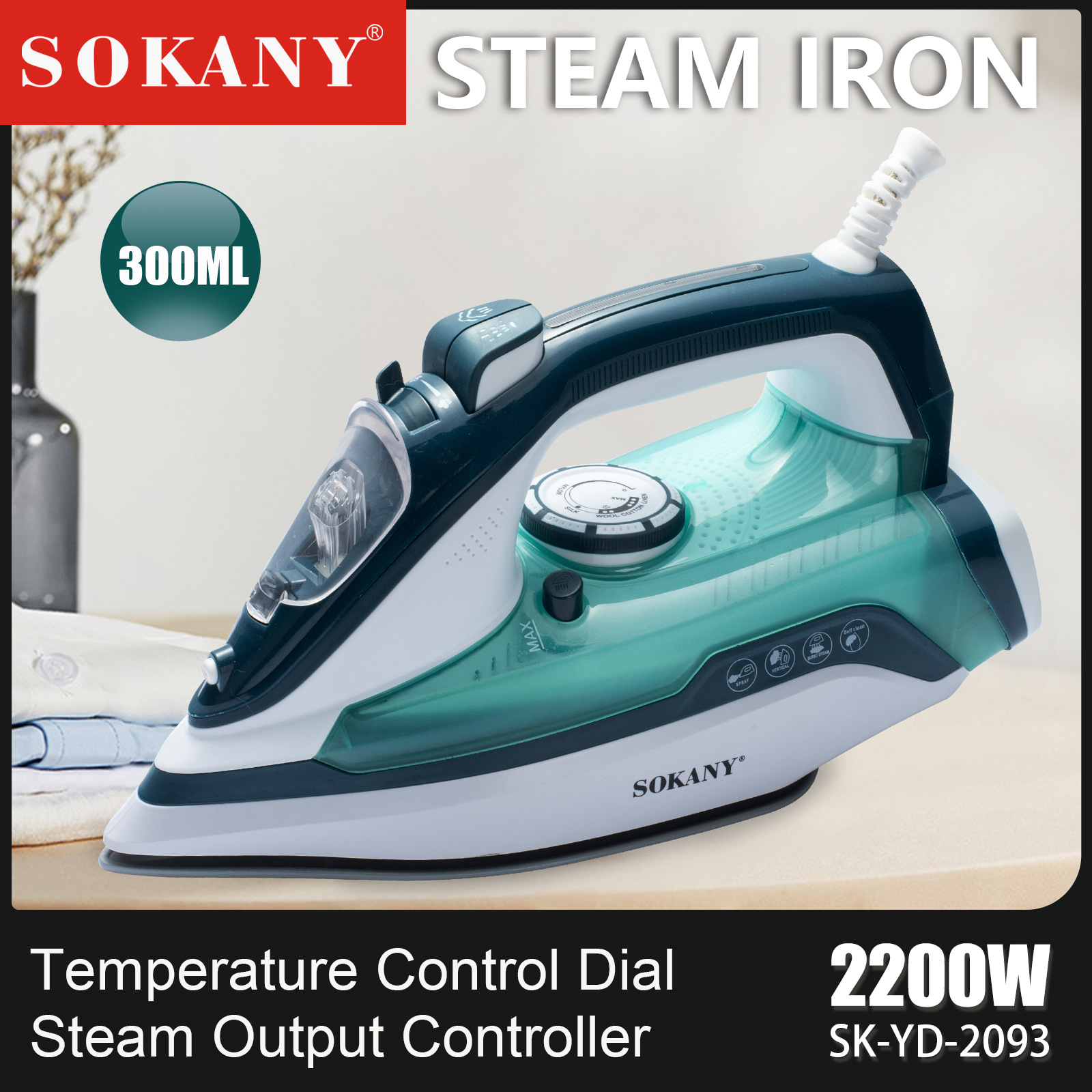 Vertical Steam Iron Ceramic Soleplate by SOKANY - SOKANY